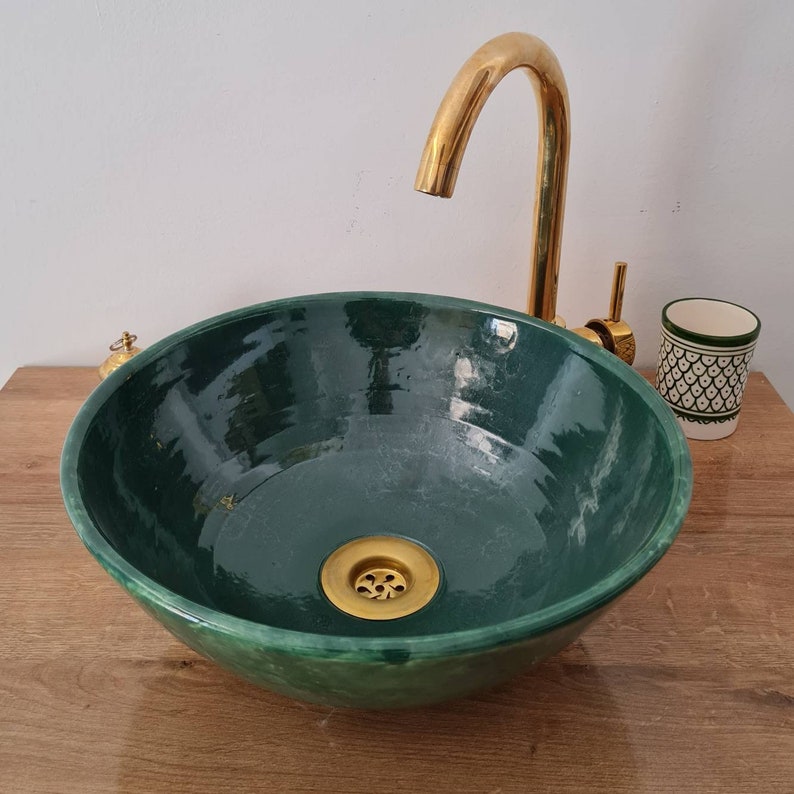 Handcrafted Emerald Green Bathroom Sink - Multicolor Options Available