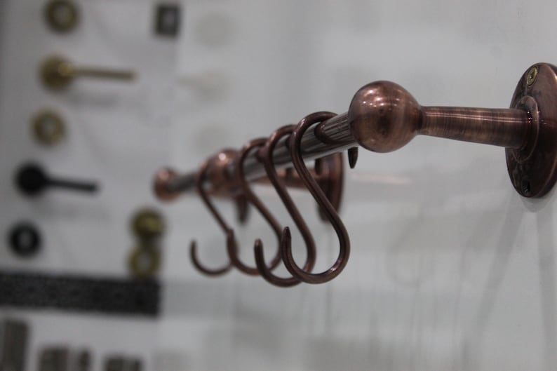 Copper Pot Rack | Antique Style Unlacquered Copper | Rustic Wall Mount