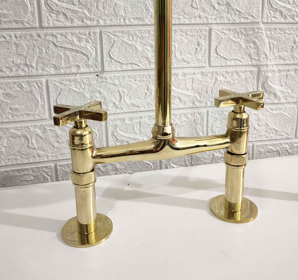 Unlacquered Brass Kitchen Faucet | Linear Legs, Cross Handles, Vintage