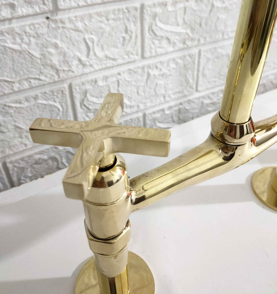 Unlacquered Brass Kitchen Faucet | Linear Legs, Cross Handles, Vintage