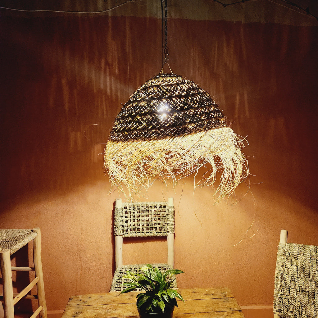 Handmade Seagrass Dome Ball Lamp Shades with Fringes | Boho Rattan Lig